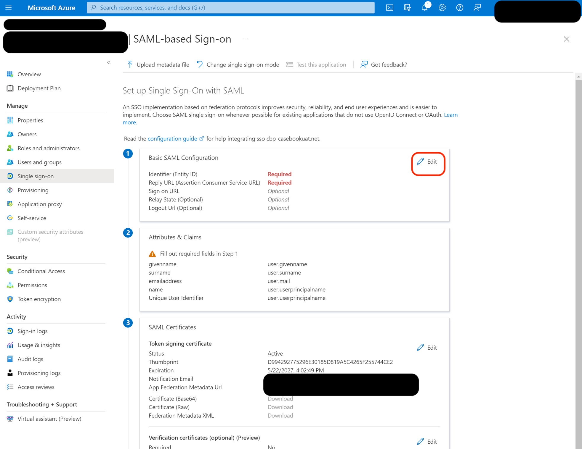 SSO Configuration: Microsoft Azure Active Directory