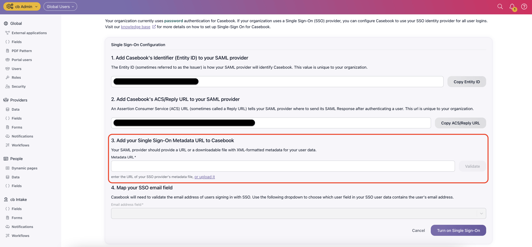 cb Admin: How to Configure Single Sign On