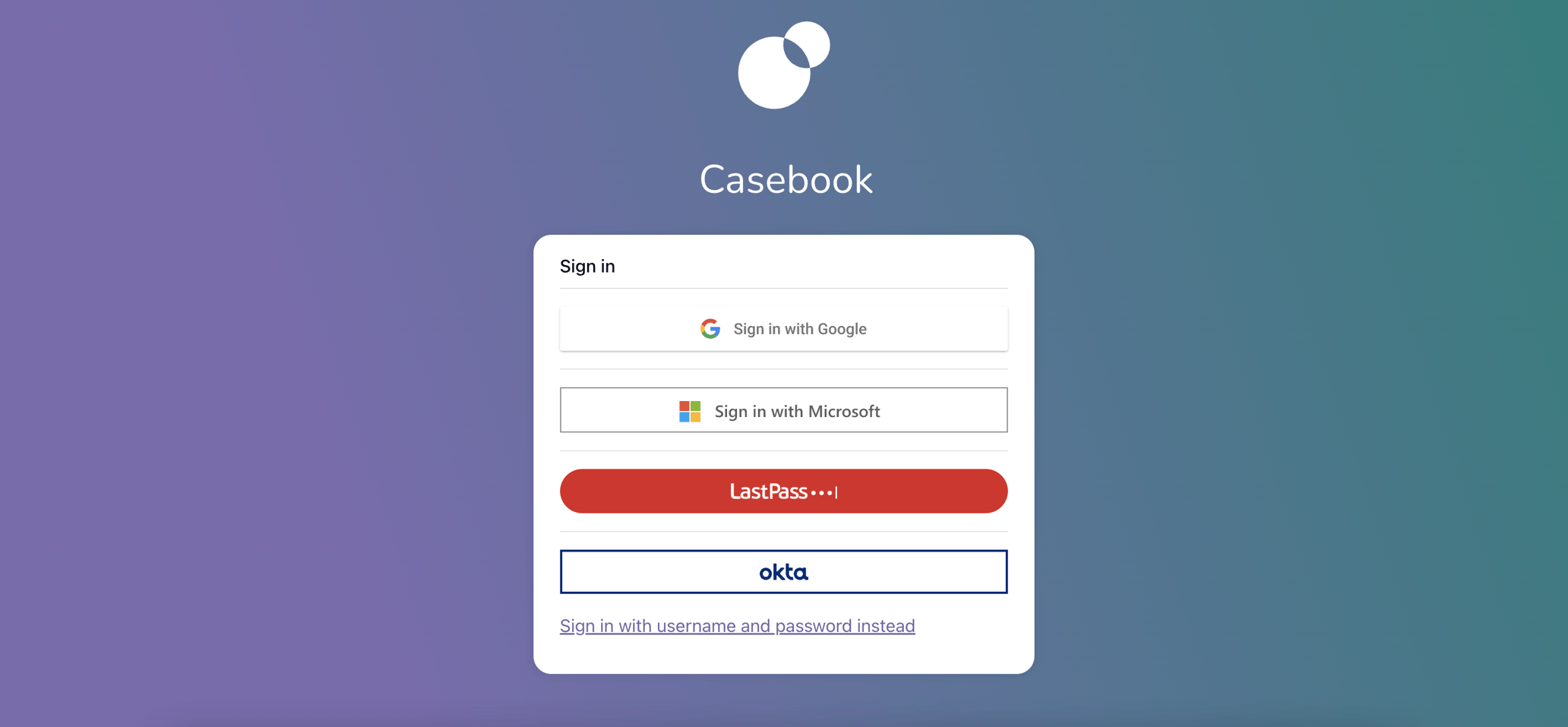Logging into Casebook with Single Sing On