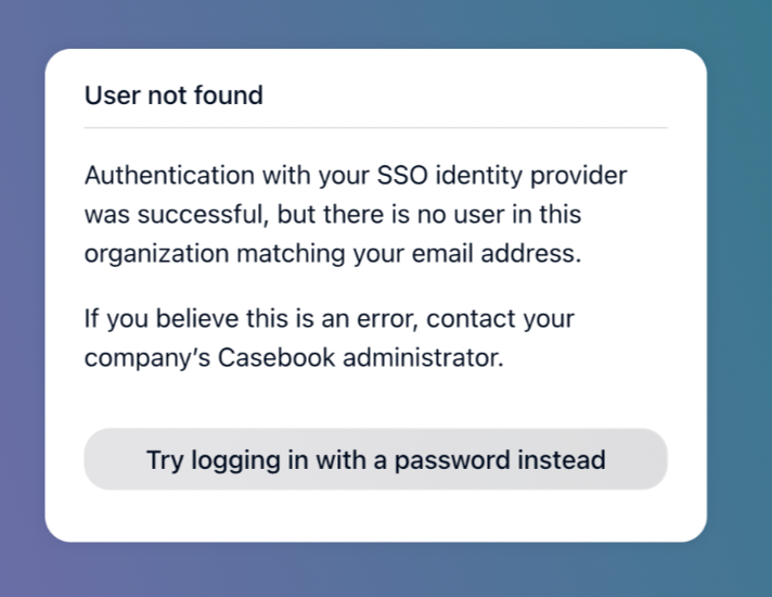 Logging into Casebook with Single Sing On